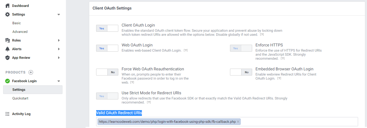 Login with Facebook using PHP SDK